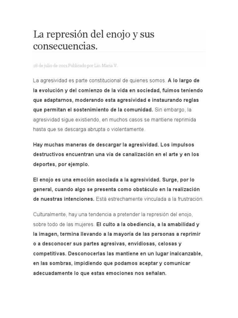 La Represión Del Enojo y Sus Consecuencias. | Descargar gratis PDF ...