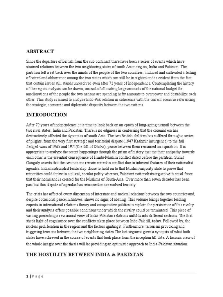 Indo Pak Relations | PDF | Pakistan | Government
