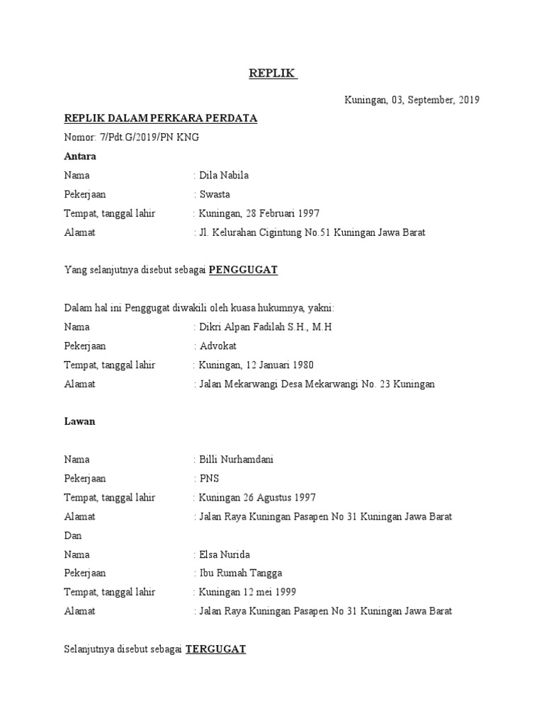 Replik Dan Duplik | PDF