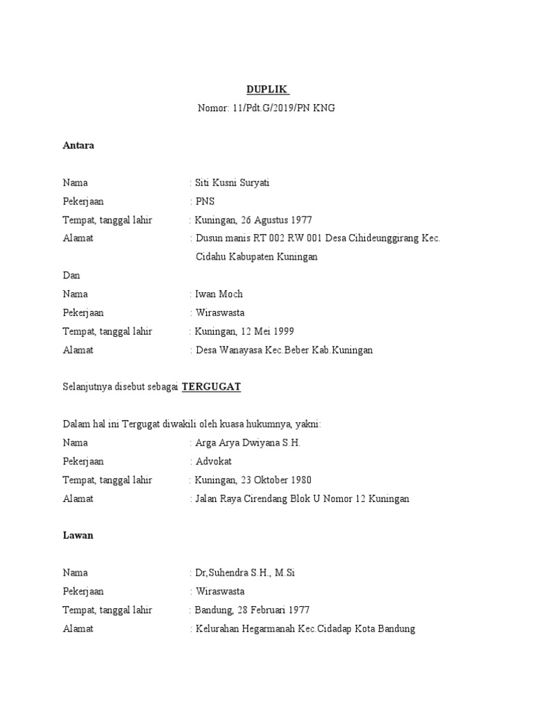 REPLIK DAN DUPLIK HK Perdata | PDF