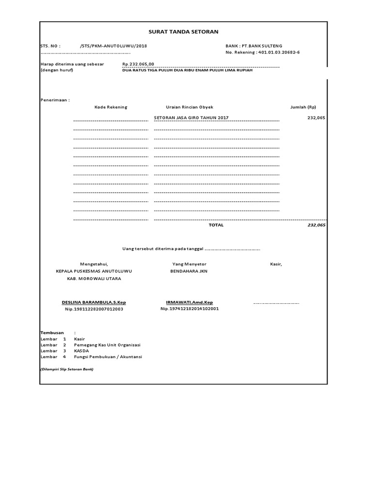 Format STS (Surat Tanda Setoran) | PDF