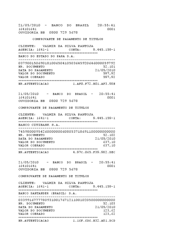 Comprovantes de Pagamento BB 2010 | PDF | Empresas de serviços ...