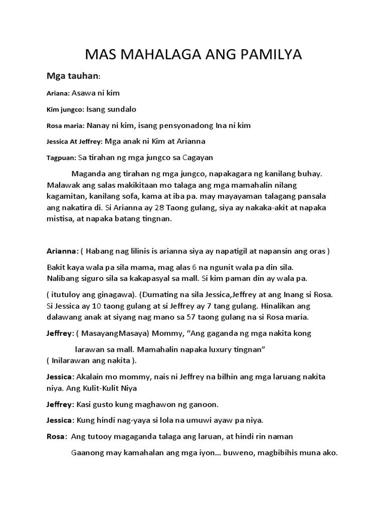 Mas Mahalaga Ang Pamilya Full Script | PDF