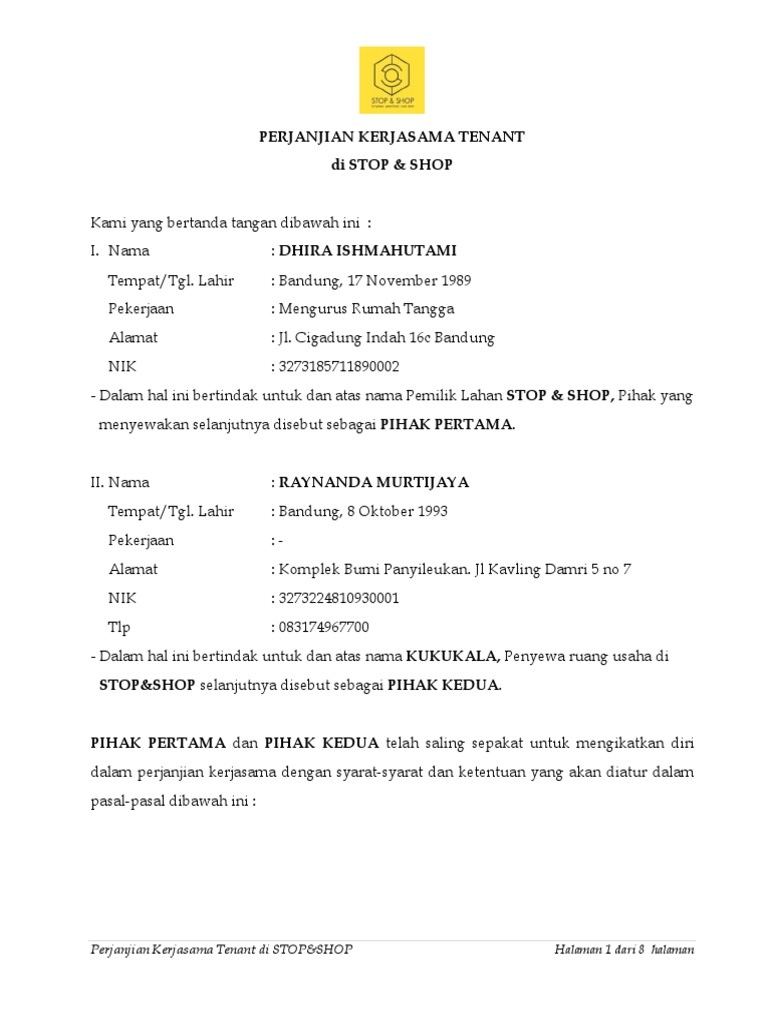 CONTOH Perjanjian Kerjasama | PDF