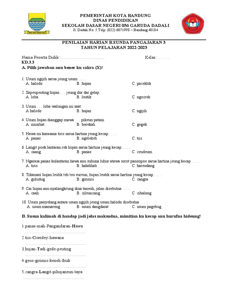 Soal PH B.sunda KD.3.3 | PDF