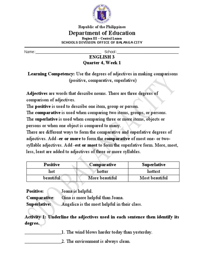 ActivitySheets-ENGLISH 3.quarter 4.new | PDF | Adverb | Verb