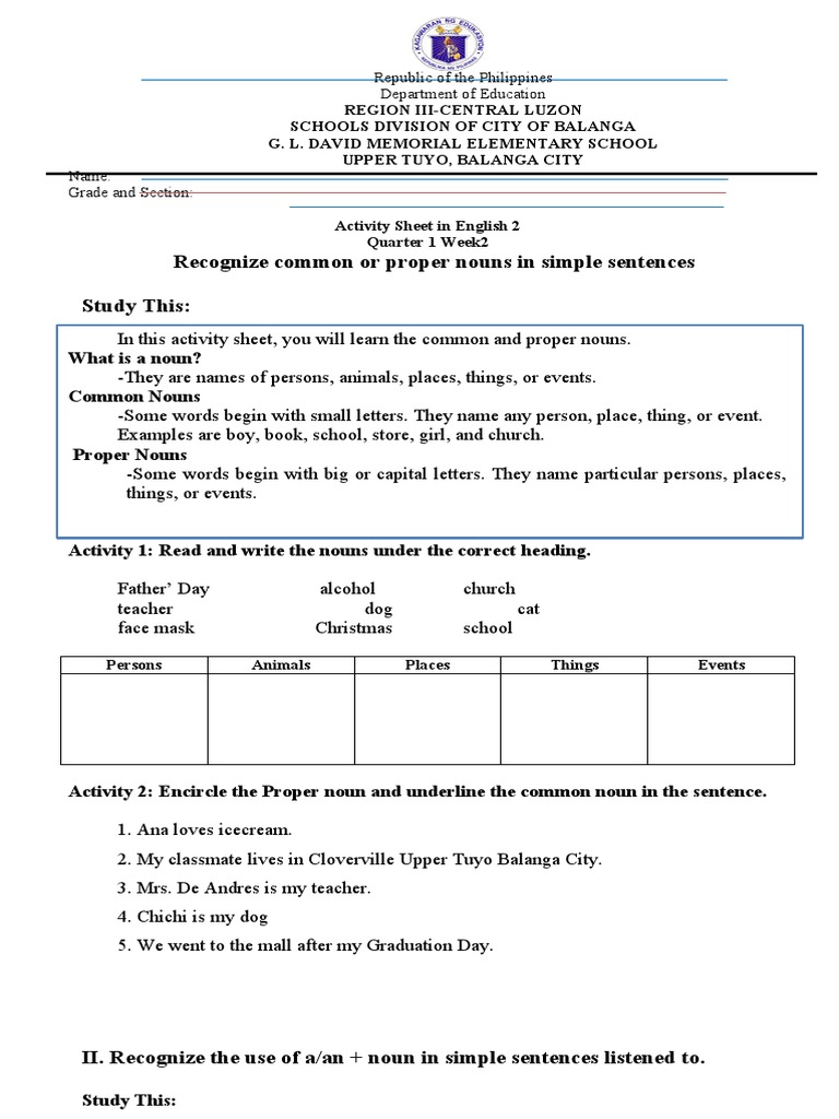 Grade 2 English Activity Sheet | PDF | English Language | Linguistics
