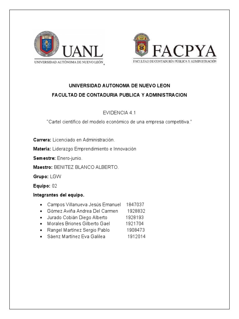 Evidencia 4 Cartel Científico Del Modelo Económico De Una Empresa