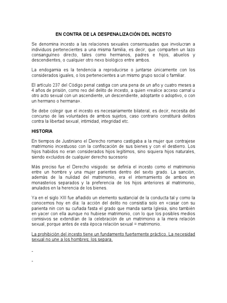contra la despenalizacion del delito de incesto. | PDF | Incesto | Familia