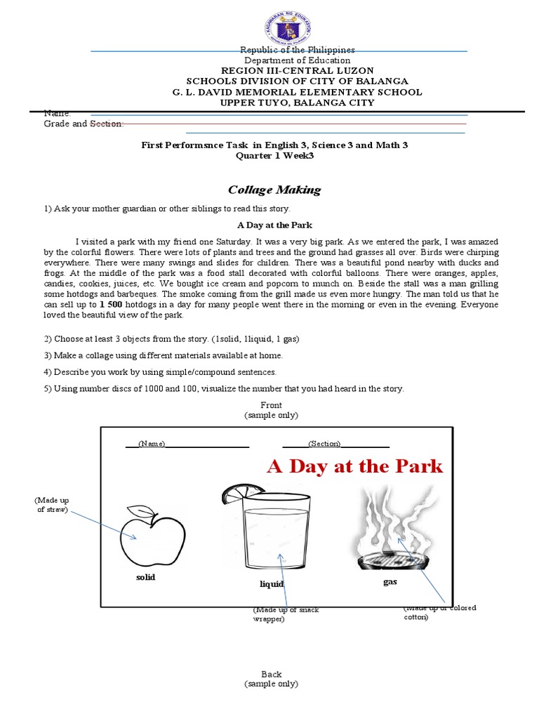 Grade 3 Performance Task. Q1.Wk3 | PDF