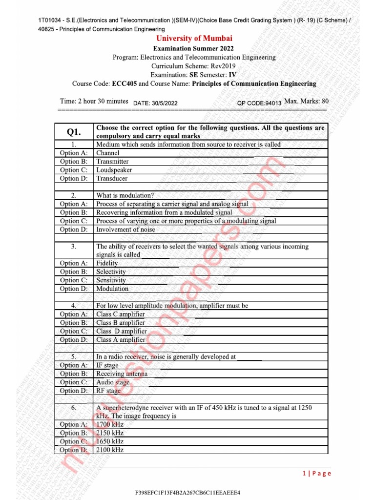 Be Electronics and Telecommunication Semester 4 2022 May Principles of ...