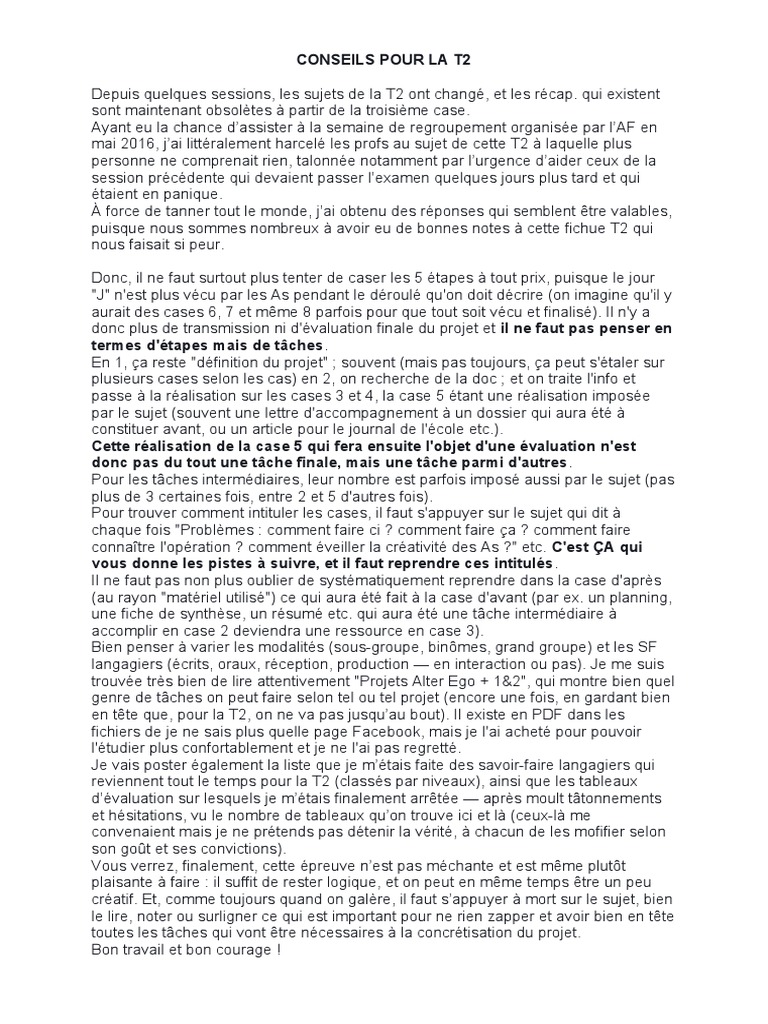 Conseils pratiques pour la T2 | PDF