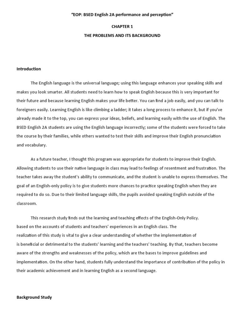 "EOP: BSED English 2A Performance and Perception" The Problems and Its Background | PDF ...