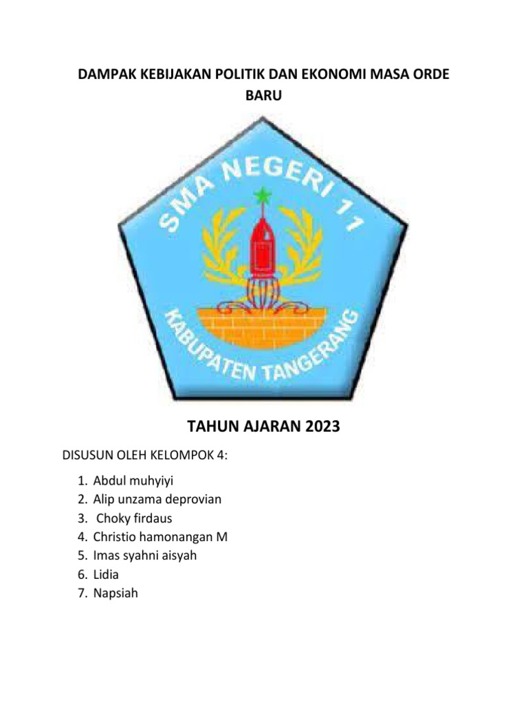 Tugas Klmpk 4 Dampak Kebijakan Politik Dan Ekonomi Masa Orde Baru 1 Pdf 