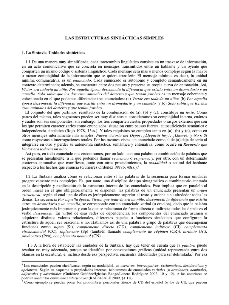 Estructuras Sintácticas Simples en Español | PDF | Verbo | Predicado ...
