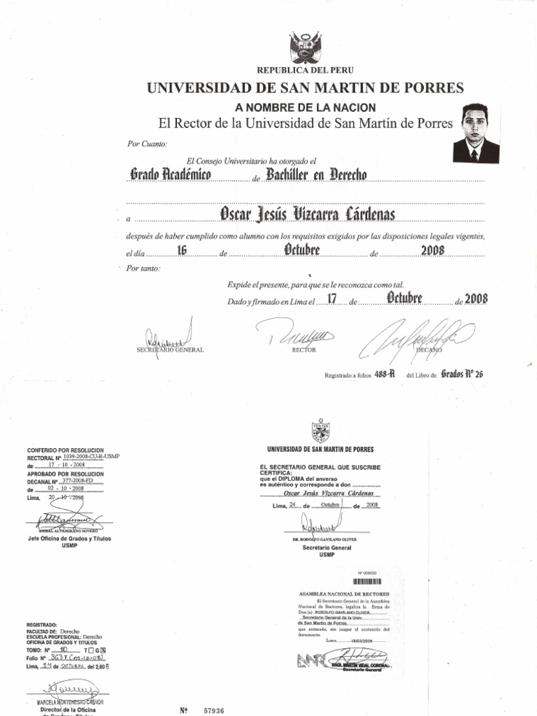 Diploma de Bachiller Usmp | PDF