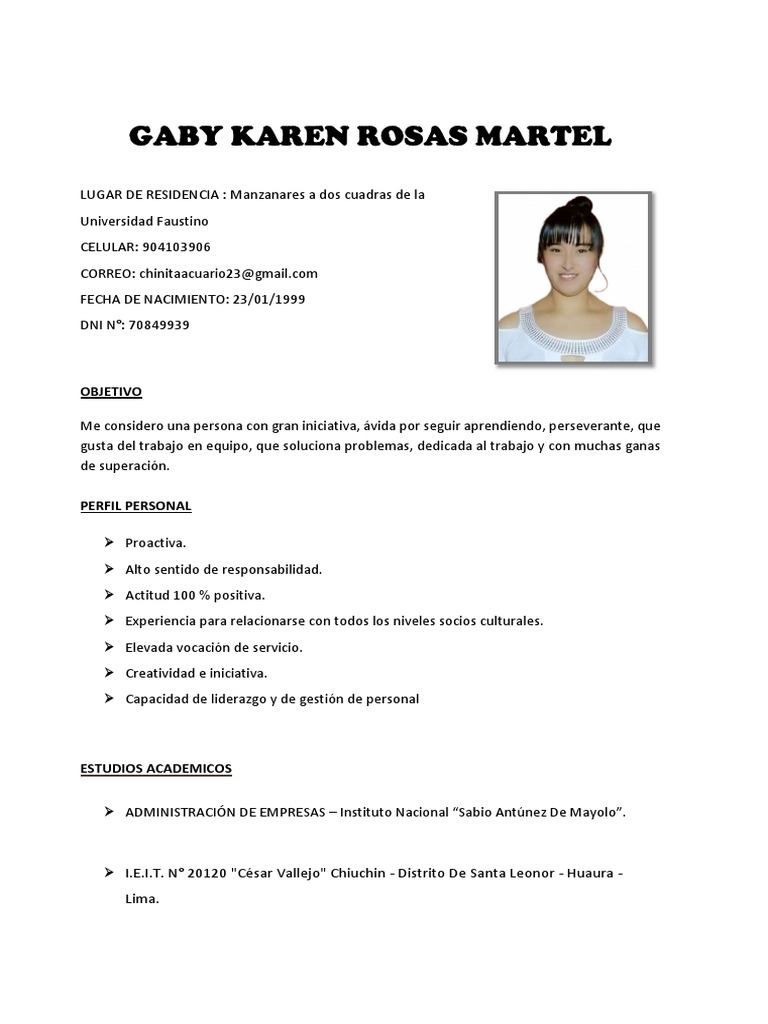 CV de Asistente Administrativo Gaby Rosas | PDF