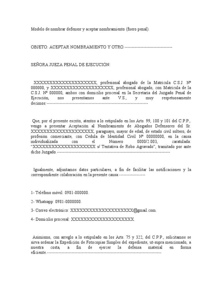 Modelo de Nombrar Defensor y Aceptar Nombramient1 | PDF | Justicia ...