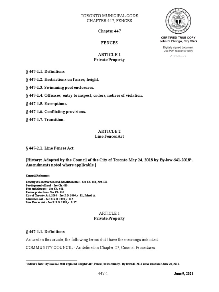 Toronto Municipal Code Chapter 447, Fences: June 9, 2021 | Download ...