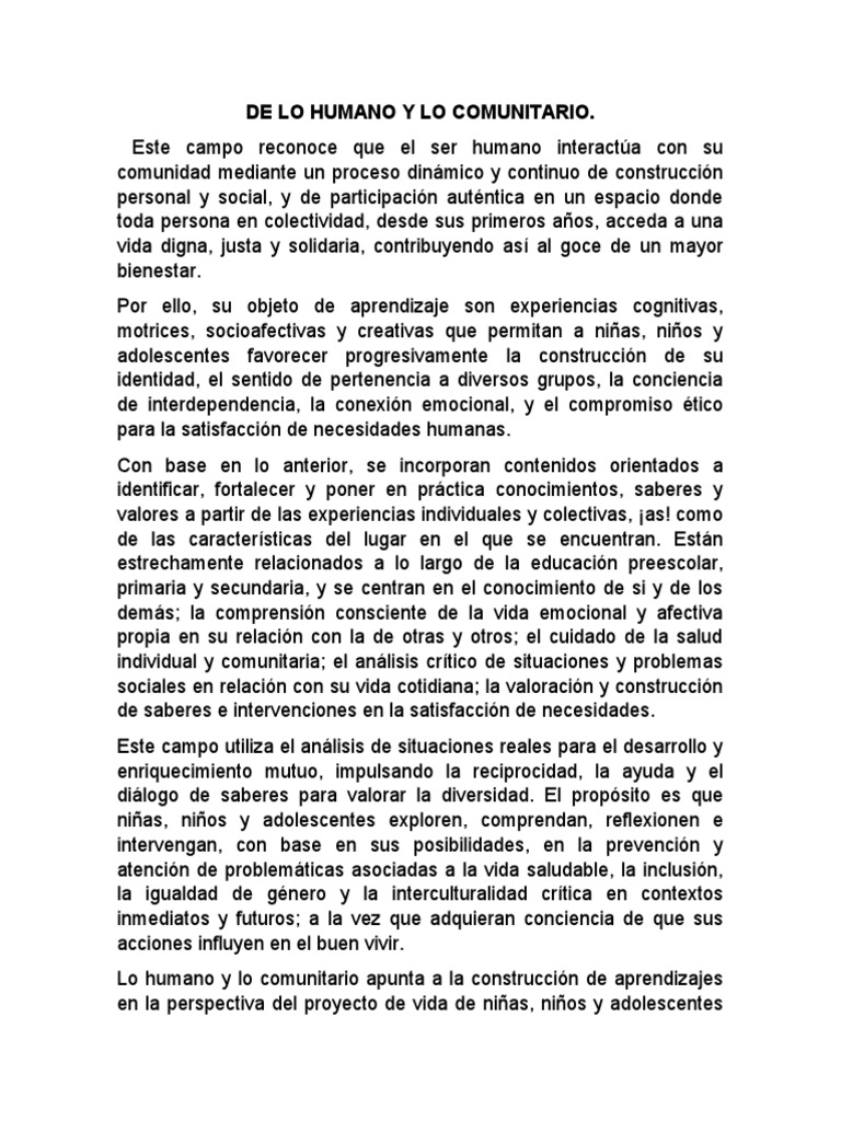De Lo Humano y Lo Comunitario | PDF | Inclusión (Educación) | Educación ...