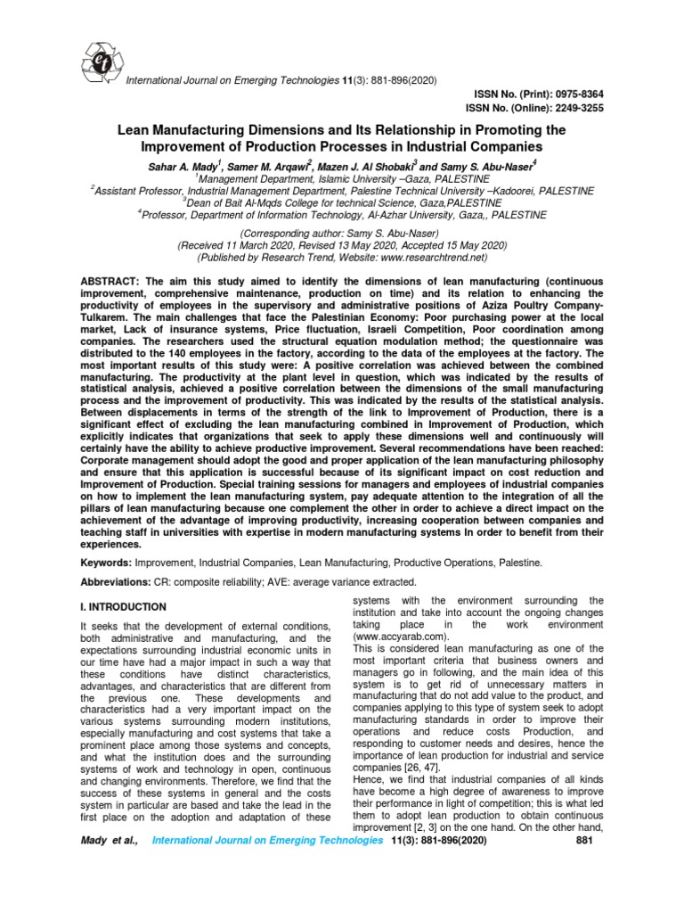 Lean Manufacturing Dimensions and Its Relationship in Promoting The ...