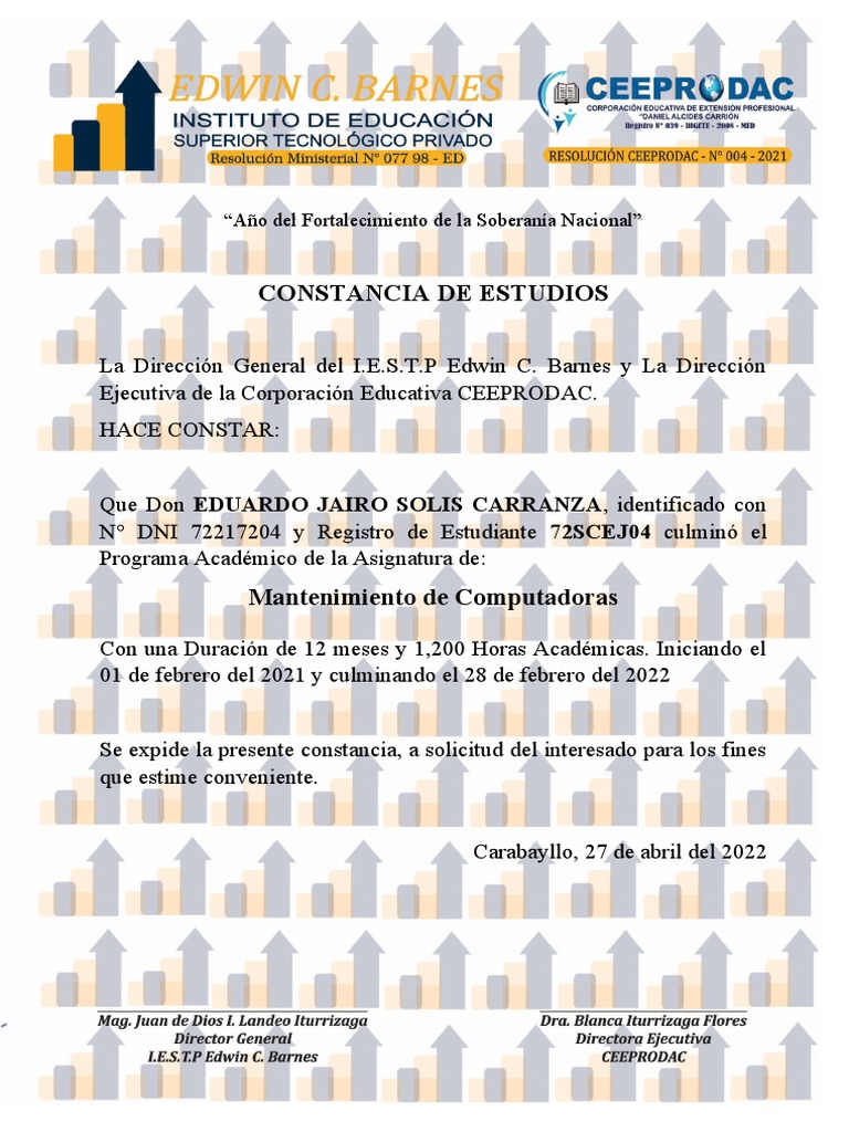 Constancia de Estudios Edwin C. Barnes | PDF