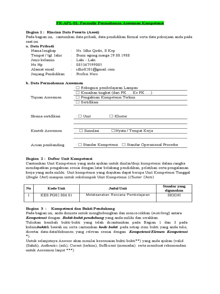 Form Untuk Asesi Perawat Rsud Ryacudu-1-1-1 | PDF