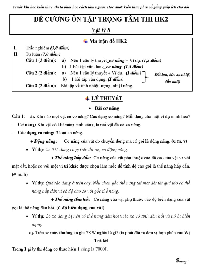 Đề Cương Ôn Tập Trọng Tâm Thi Hk2 | PDF