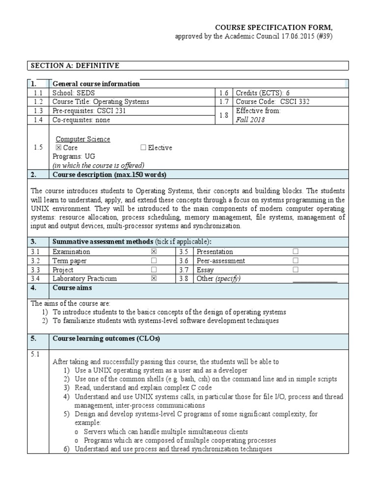 CSCI 332 - Operating Systems - Spring 2023 | PDF | Operating System | Process (Computing)