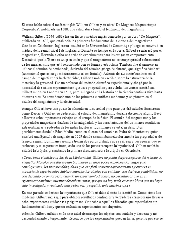 William Gilbert y Su Obra | PDF | Magnetismo | Imán