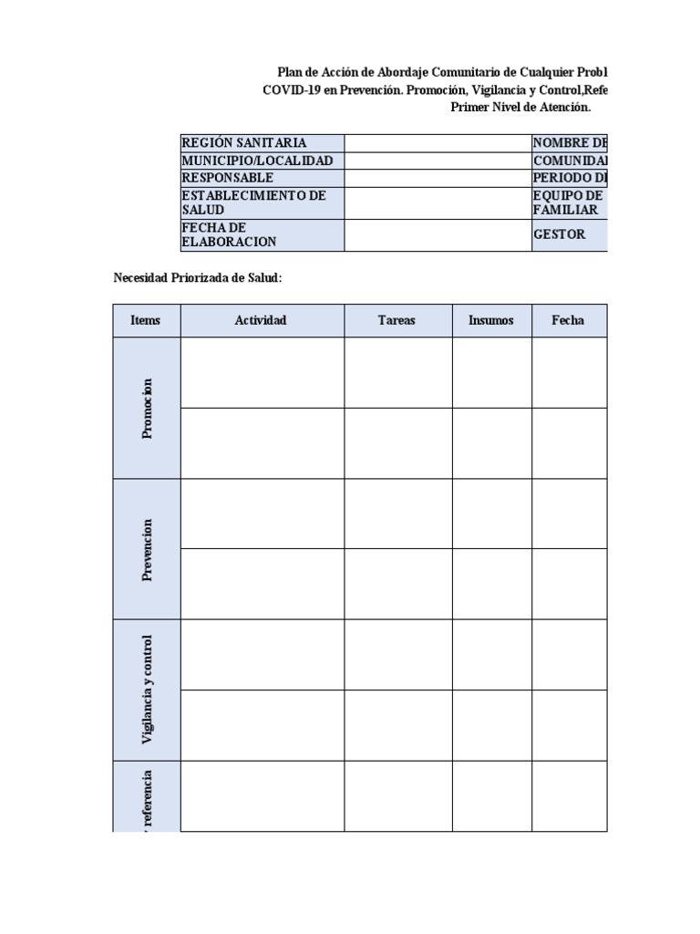 Plan de Accion Comunitario en Excel | PDF