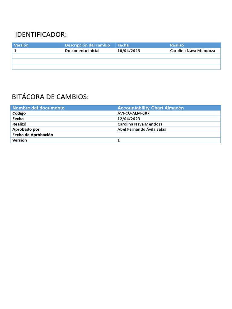 AVI CO ALM 007 Accountability Chart Almacén | PDF | Auditoría | Presupuesto