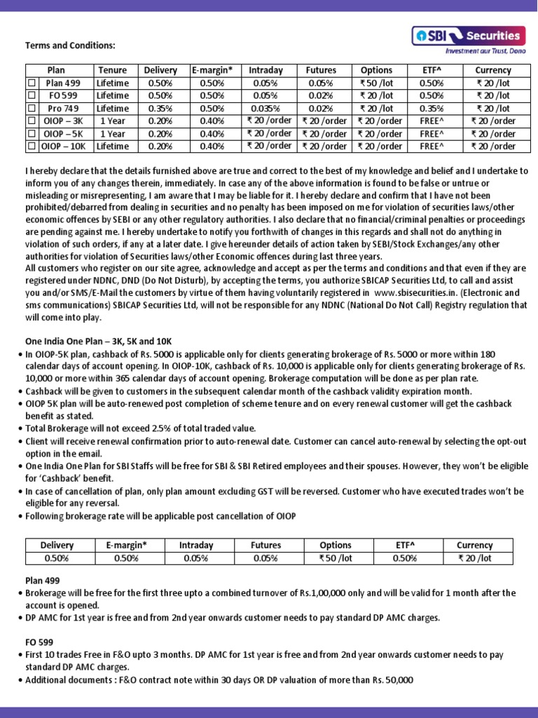 Terms and Conditions for Trading Plans and Brokerage Rates | PDF ...