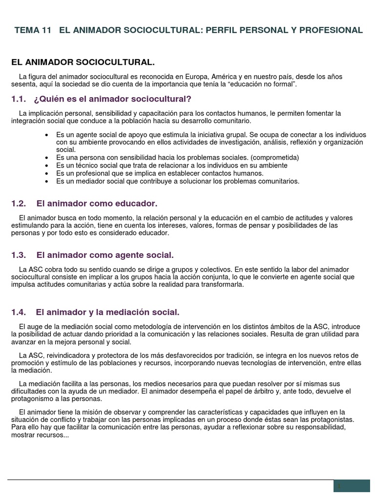 024 ASC El Animador Sociocultural Perfil Personal y Profesional | PDF ...