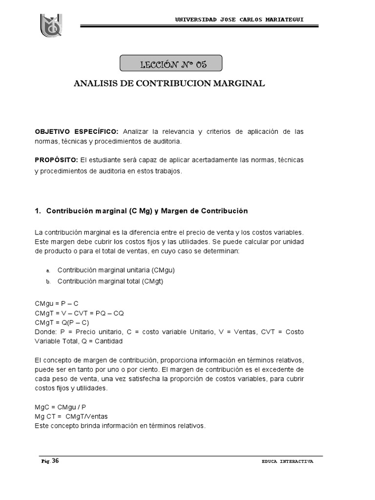 CONTRIBUCION MARGINAL - Formulas - Analisis de by Universidad Carlos ...