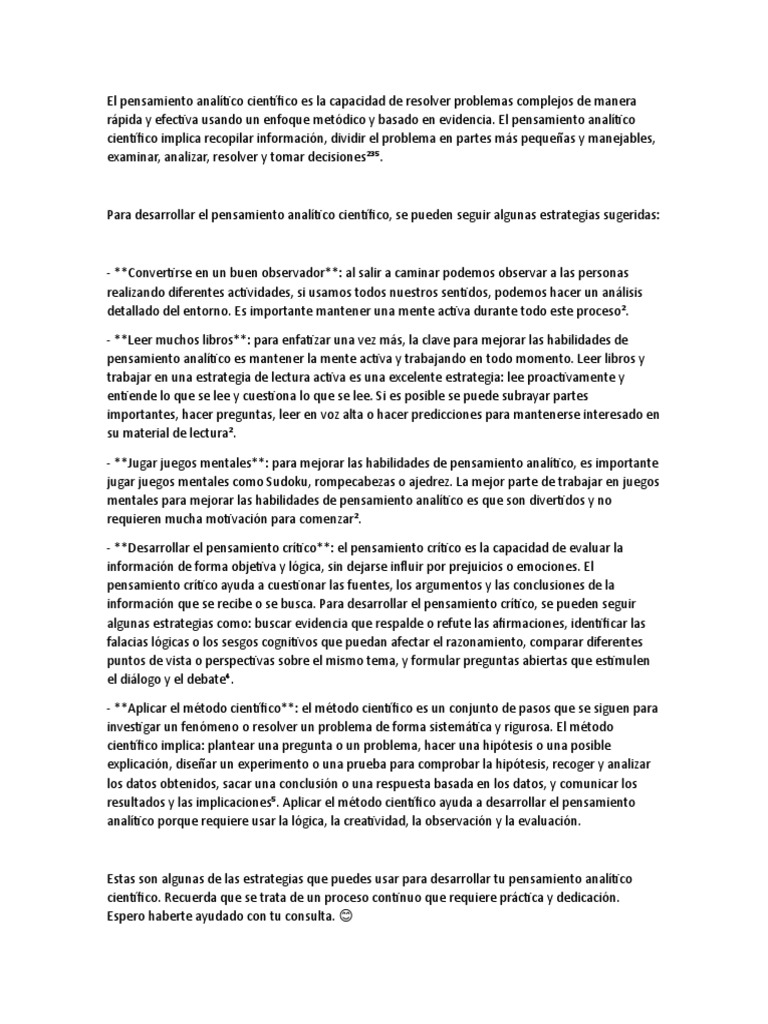 El Pensamiento Analítico Científico Es La Capacidad de Resolver Problemas Complejos de Manera ...