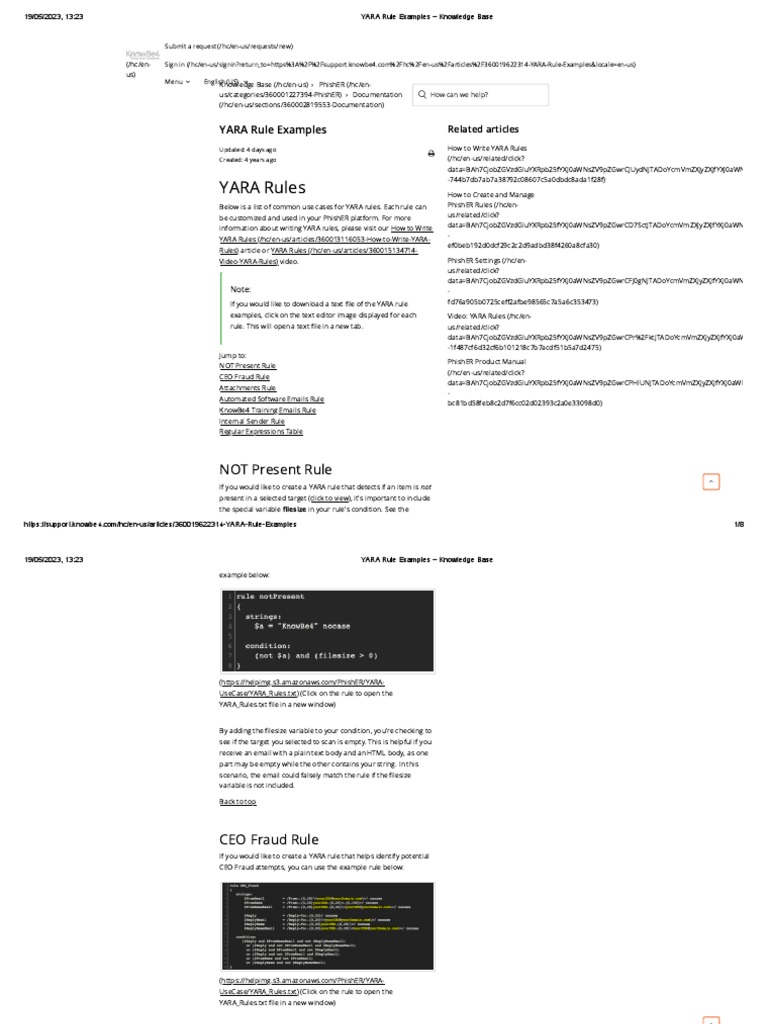 4 - YARA Rule Examples - Knowledge Base | PDF | Computing | Computer Science