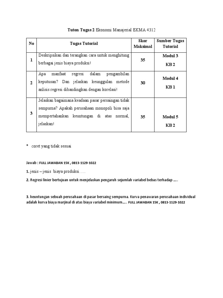 Tuton TUGAS Tuton2 Ekonomi Manajerial Ekma 4312 | PDF
