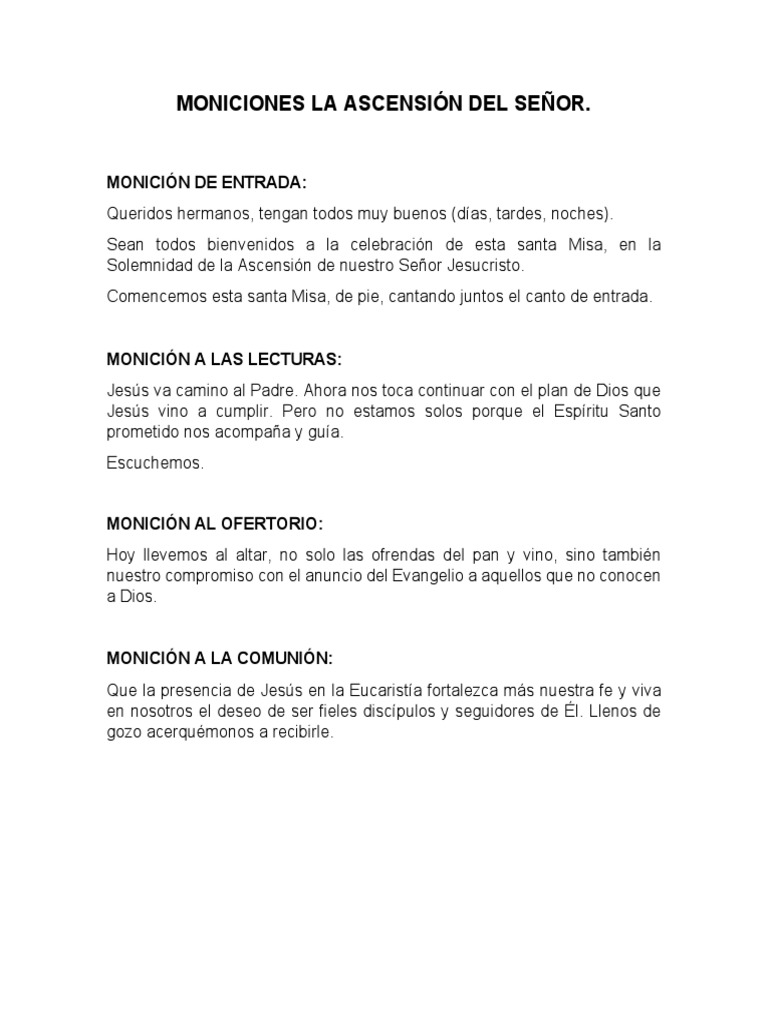 Moniciones La Ascensión Del Señor Pdf