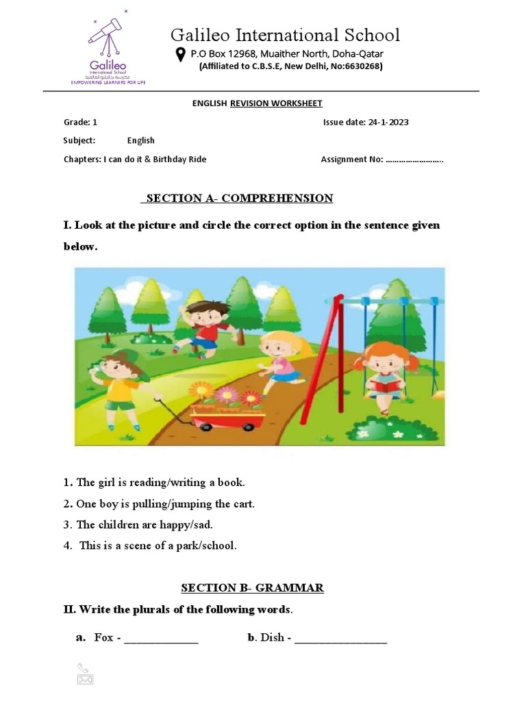 Grade 1 English Revision Worksheet | PDF | Career & Growth
