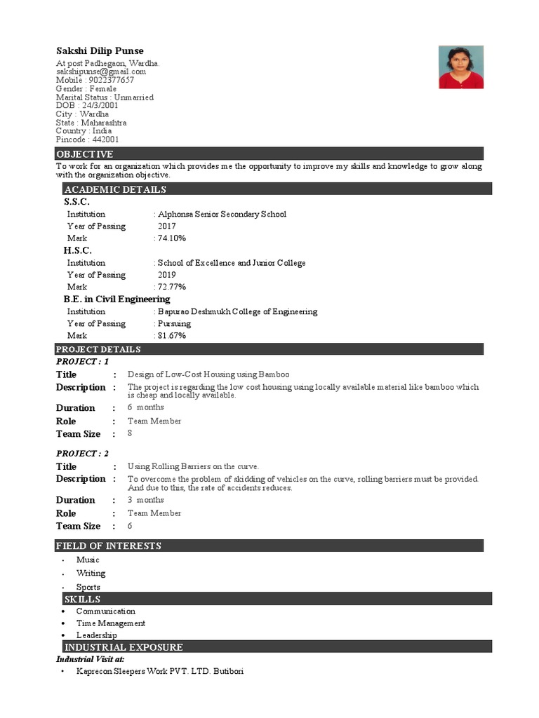 Sakshi Dilip Punse_College Graduate Resume – 02 | PDF