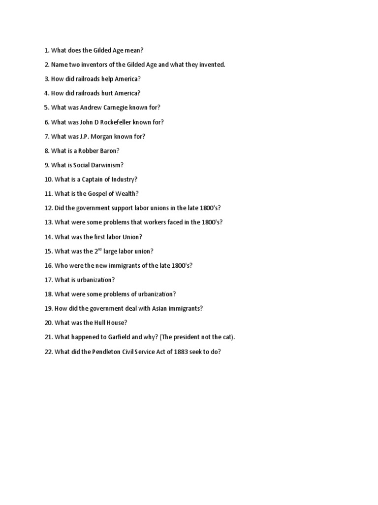 Gilded Age Questions | PDF