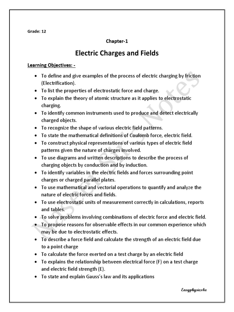 Electric Charges and Fields: Chapter-1 | PDF | Electric Charge ...