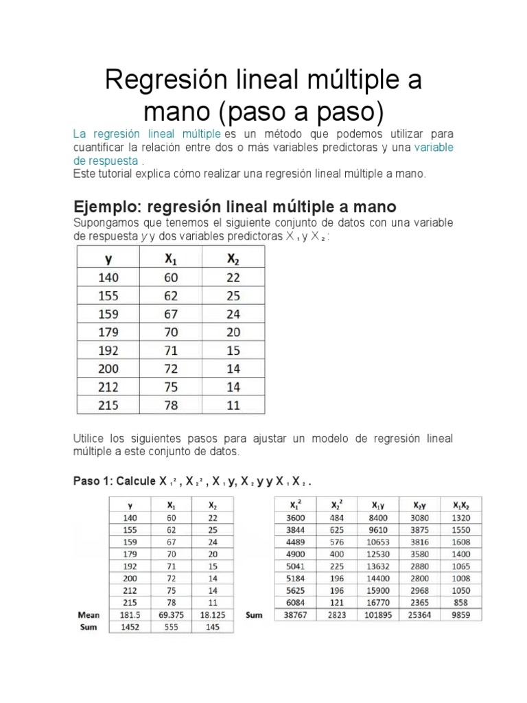Regresión Lineal Múltiple A Mano | PDF | Análisis de regresión | Regresión lineal