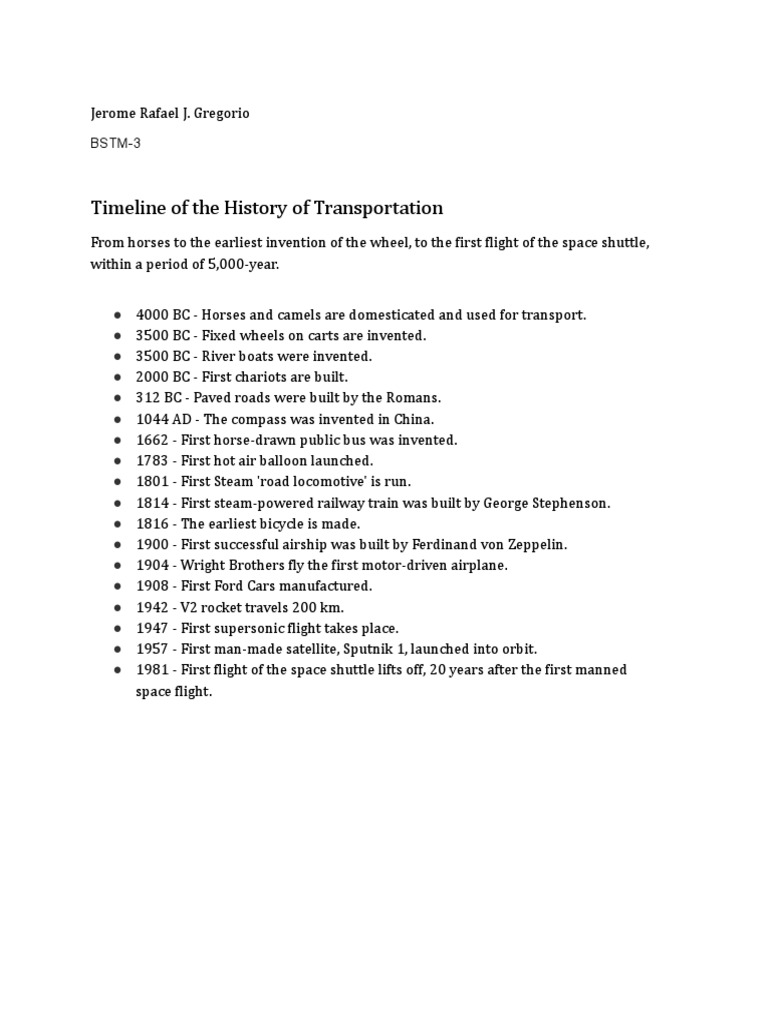 Timeline of Transportation History | PDF