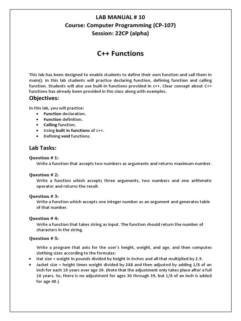 C++ Lab 10 Alpha | PDF | Function (Mathematics) | Parameter (Computer ... C++ Lab 10 Alpha | PDF | Function (Mathematics) | Parameter (Computer ...