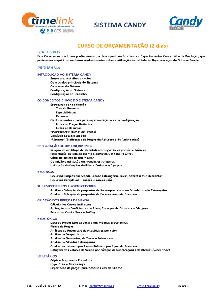 Candy Programa Curso Orçamentação 2dias 2022 | PDF | Engenharia de ...