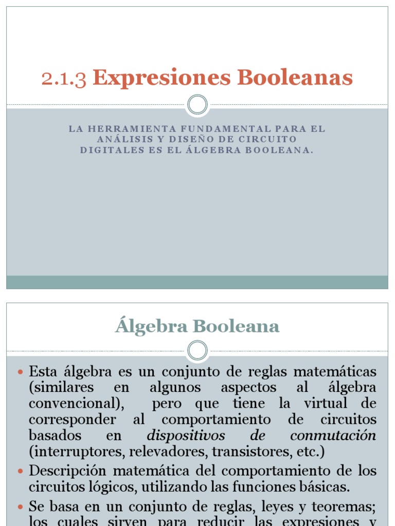 Expresiones Booleanas | PDF | Álgebra de Boole | Enseñanza de matemática