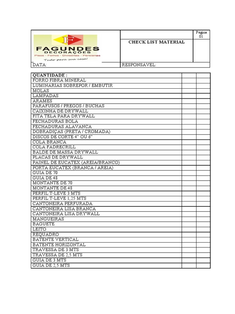 Checklist de Materiais para Drywall | PDF