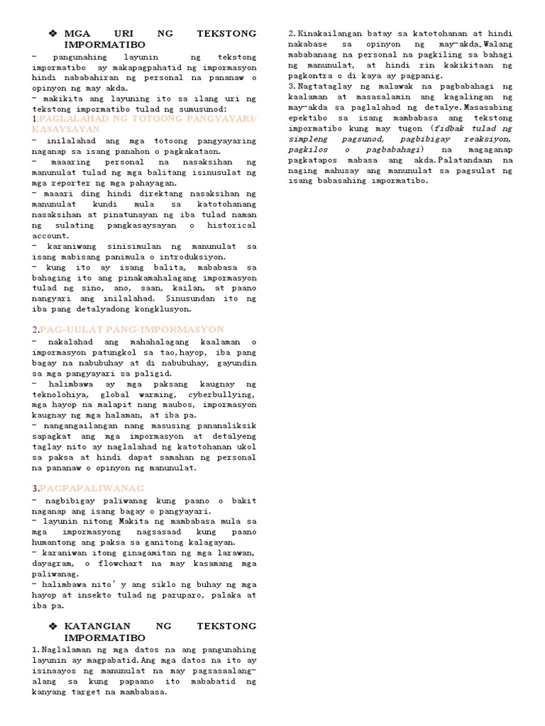 Tekstong Impormatibo - Part 2 | PDF